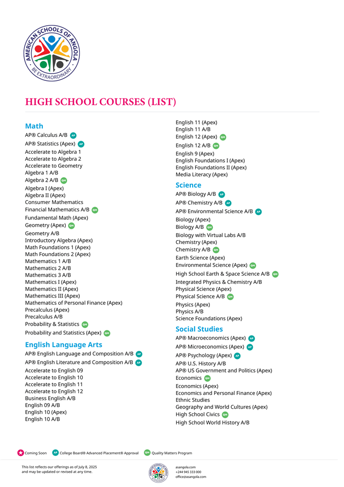 American Schools of Angola. List